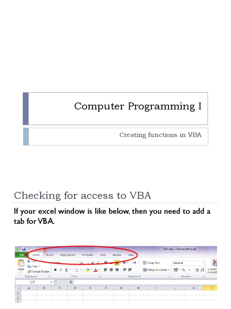 Functions in VBA Excel 2010 | PDF | Subroutine | Visual Basic For Applications