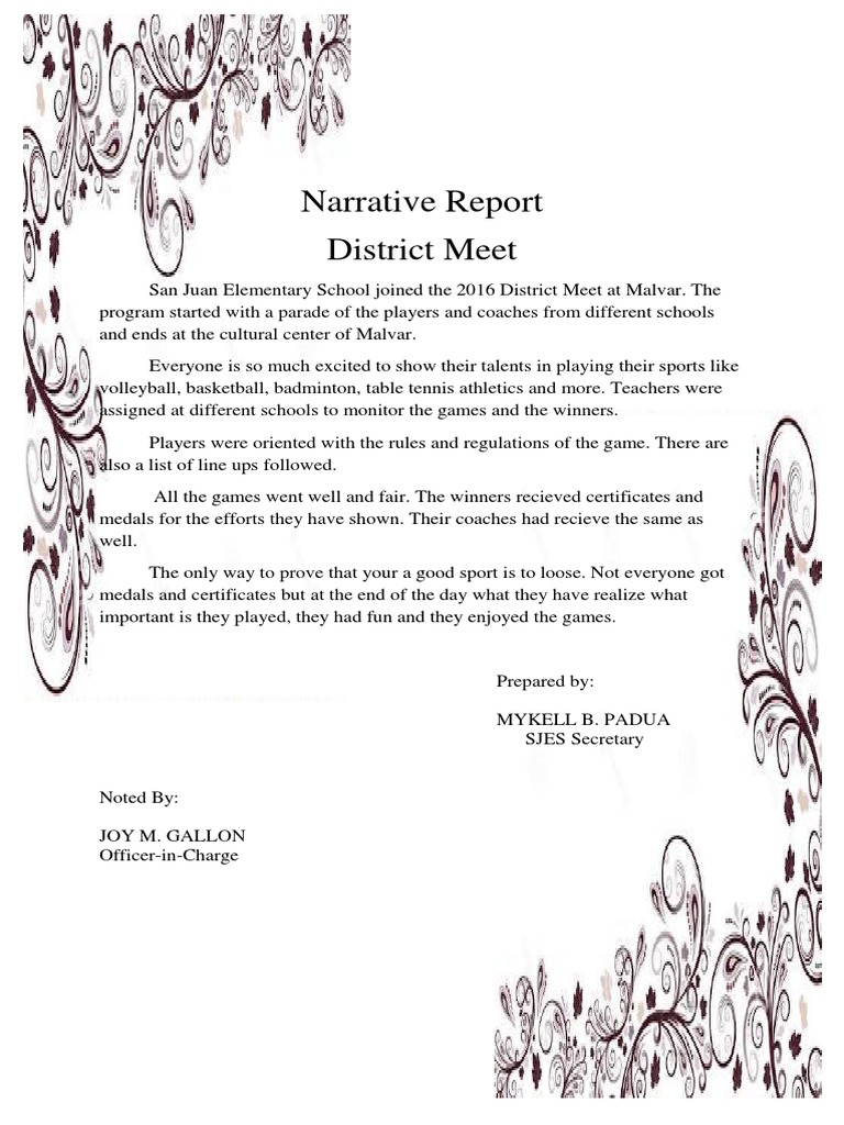 Narrative Report DISTRICT MEET | PDF | Sports | Leisure