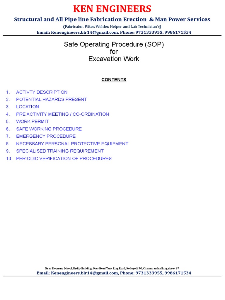 SOP For Excavation | Personal Protective Equipment | Safety