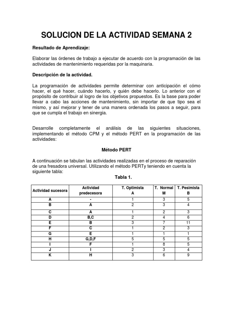 Programación de Mantenimiento: PERT y CPM | PDF | Teoría de sistemas ...