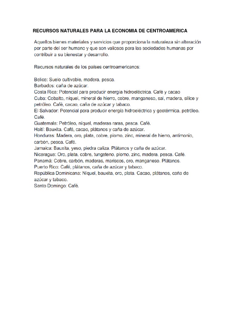 Recursos Naturales para La Economia de Centroamerica | PDF | Clarinete ...