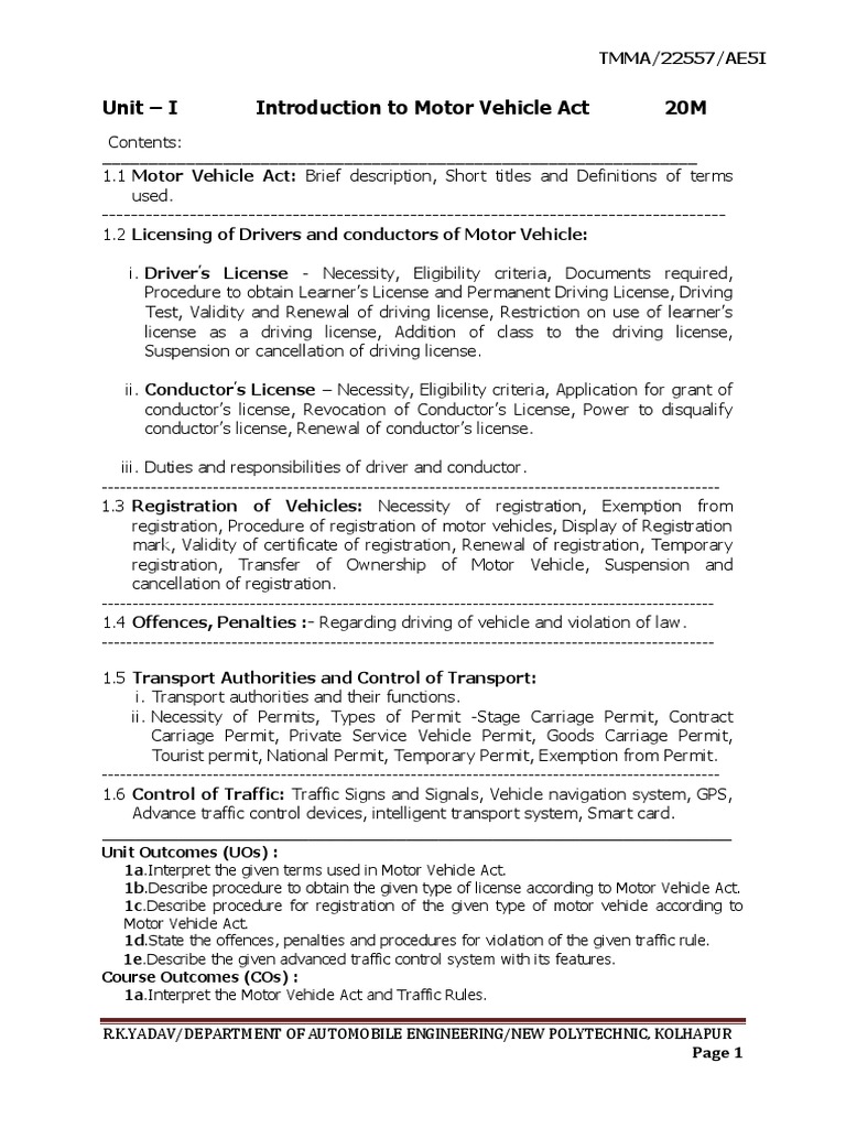 Motor Vehicle Act Forms | PDF | Driver's License | Traffic
