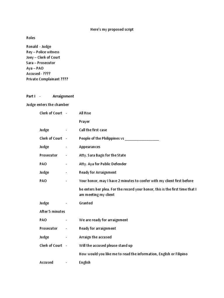 Court Script Roleplay | PDF | Arraignment | Plea
