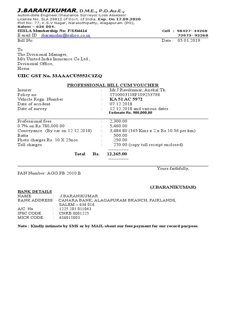 Chola Insurance Professional Bill | PDF