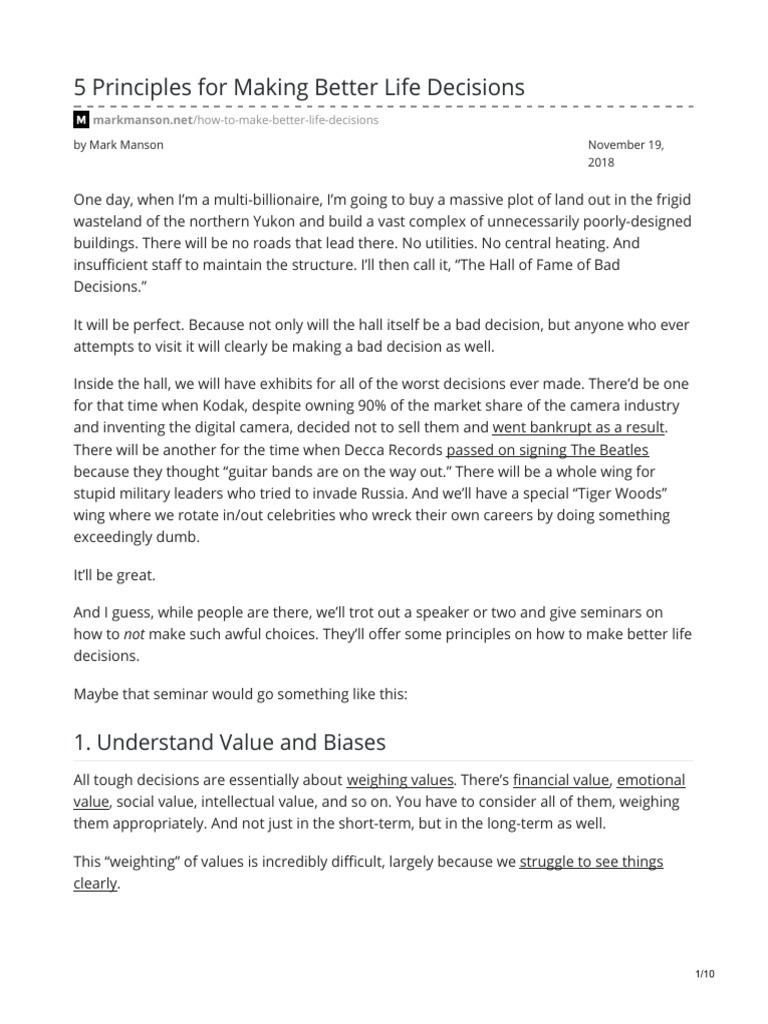 5 Principles For Making Better Life Decisions: 1. Understand Value and ...