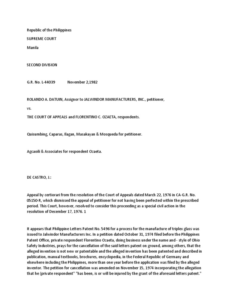Datuin Vs CA | PDF | Judgment (Law) | Patent