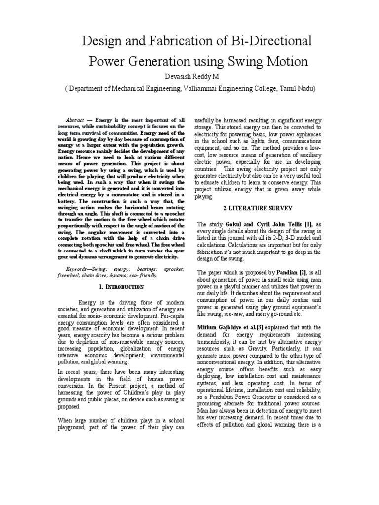 Bi-Directional Swing Power Generation | PDF | Gear | Physics