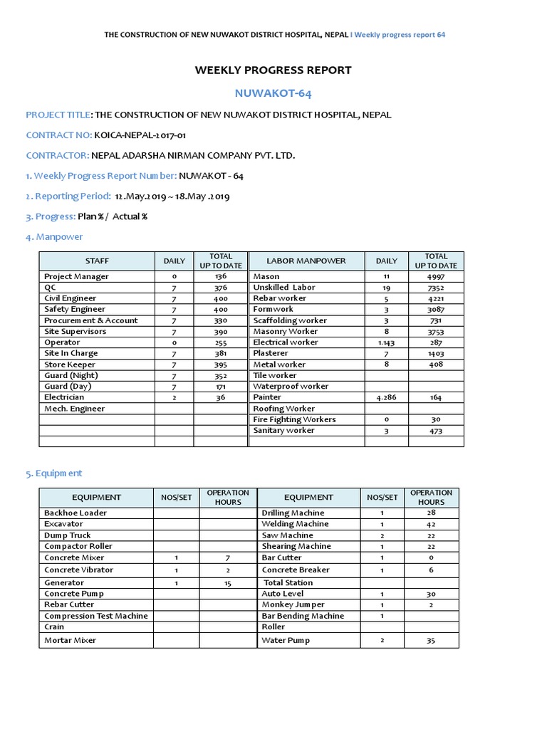 Weekly Progress Report: Nuwakot-64 | PDF | Construction Aggregate ...