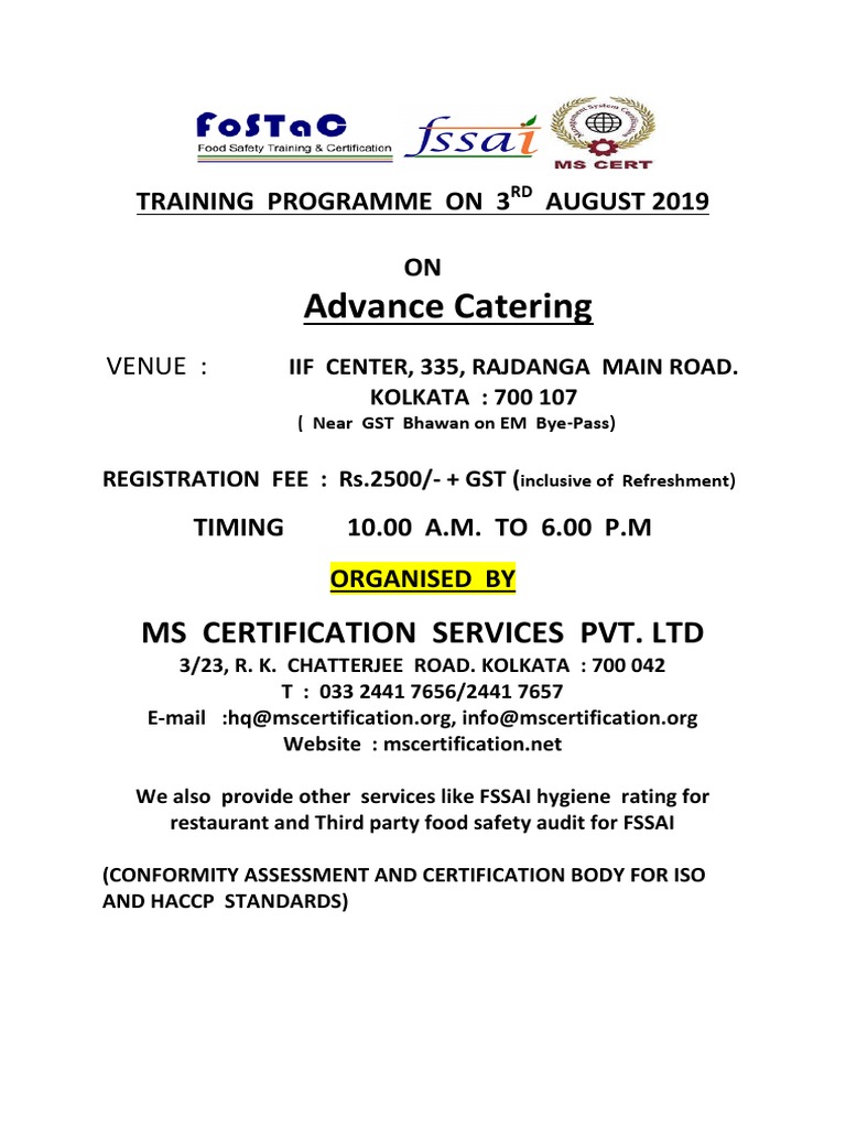 Fostac Trainig On 03.08.2019 - Advance Catering | PDF