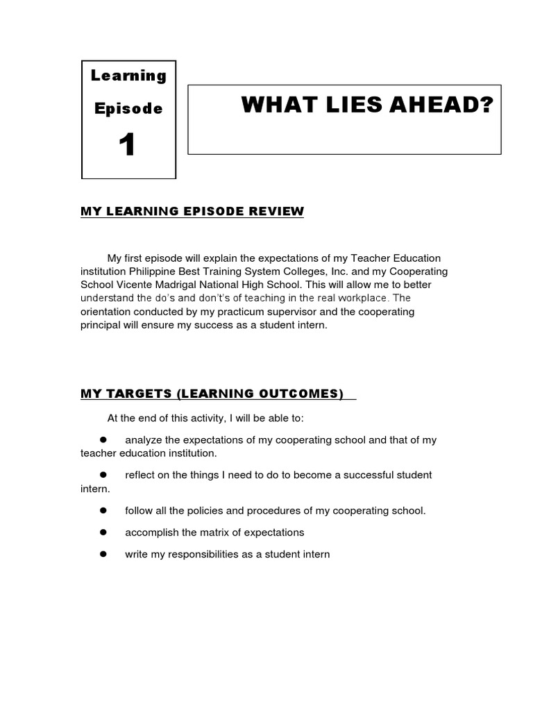 What Lies Ahead?: Learning Episode | PDF | Teacher Education | Teachers