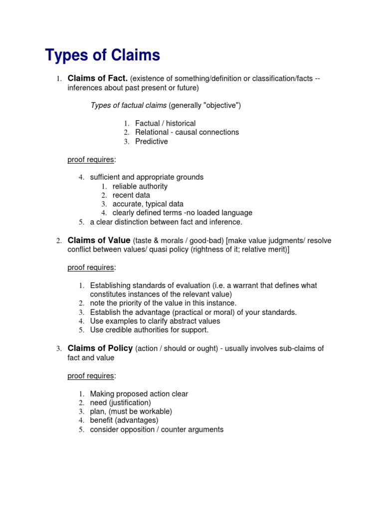 Types of Claims | PDF | Motivation | Motivational