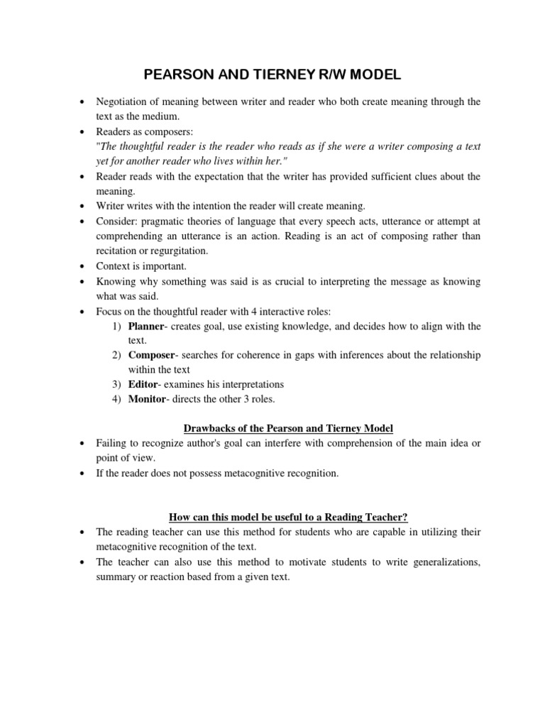 Pearson and Tierney Model | PDF | Reading Comprehension ...