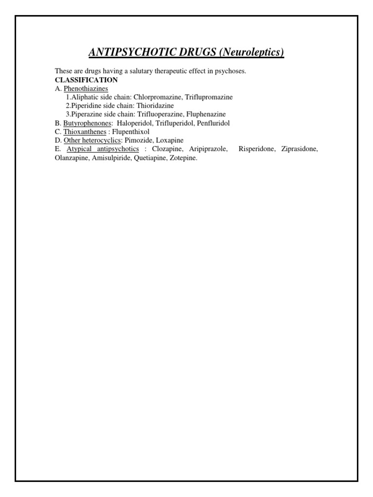 ANTIPSYCHOTIC DRUGS (Neuroleptics) : Classification | Download Free PDF ...