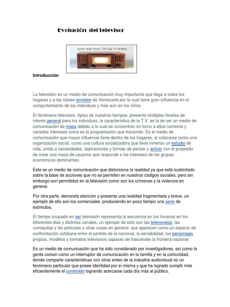 Evolución de La Television - PDF Nuevo | PDF | Televisión | Tecnología ...