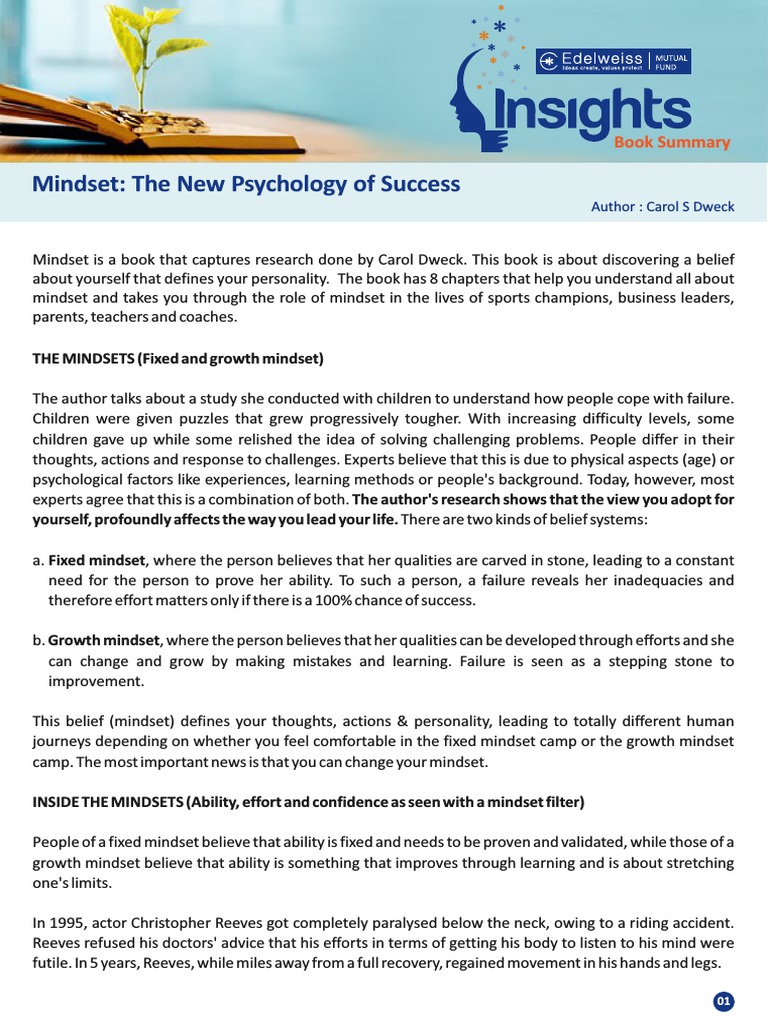 Mindset Book Summary Explains Growth vs Fixed Mindset | PDF | Mindset ...