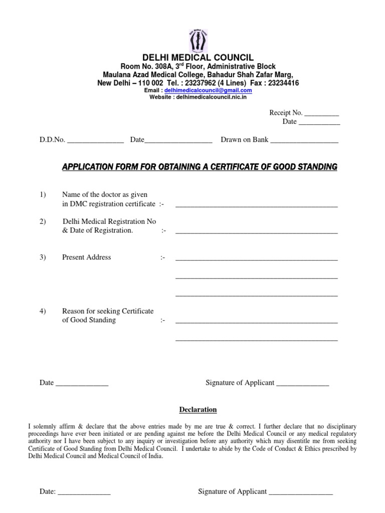 Application Form For Obtaining A Certificate of Good Standing | PDF ...