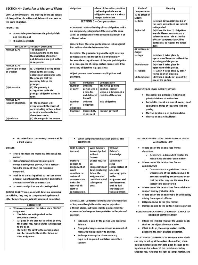 SECTION 4 - Confusion or Merger of Rights | PDF | Guarantee | Debtor