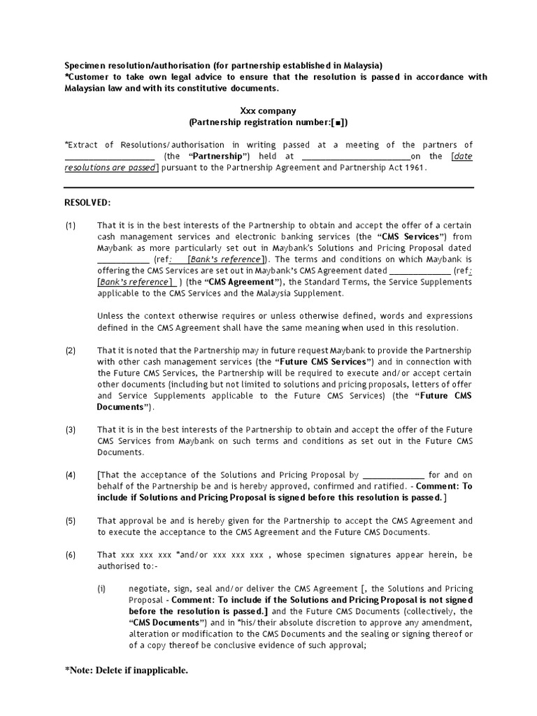 Rcms Resolution For Partnership | PDF | Virtue | Common Law