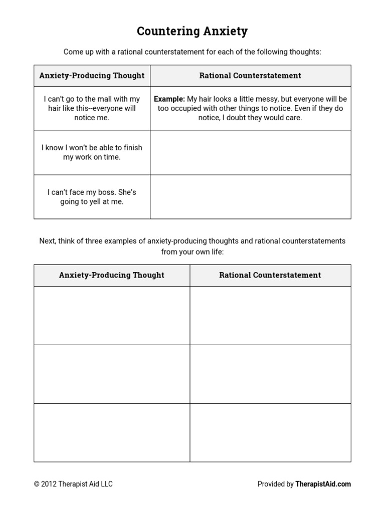 Countering Anxiety Thought Log PDF | PDF