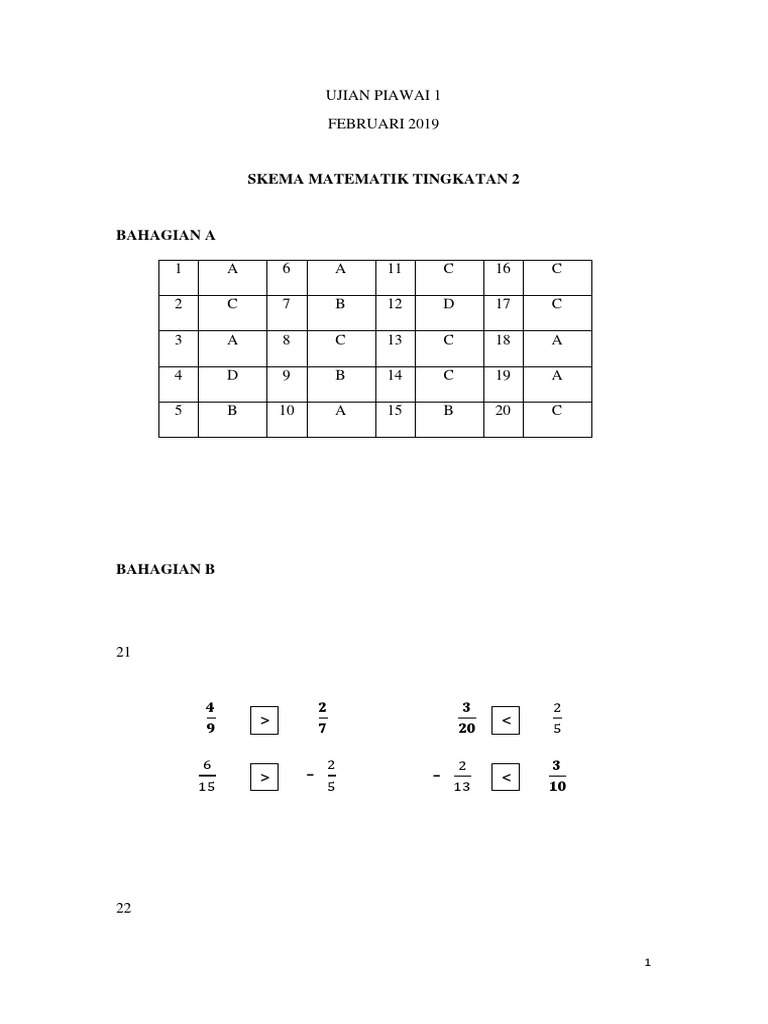Skema U1 Math T2 Feb 2019 | PDF