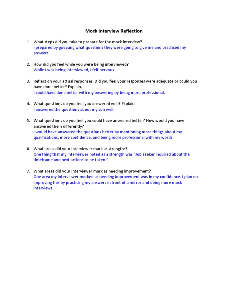 Lesson 9 - Mock Interview Reflection | PDF