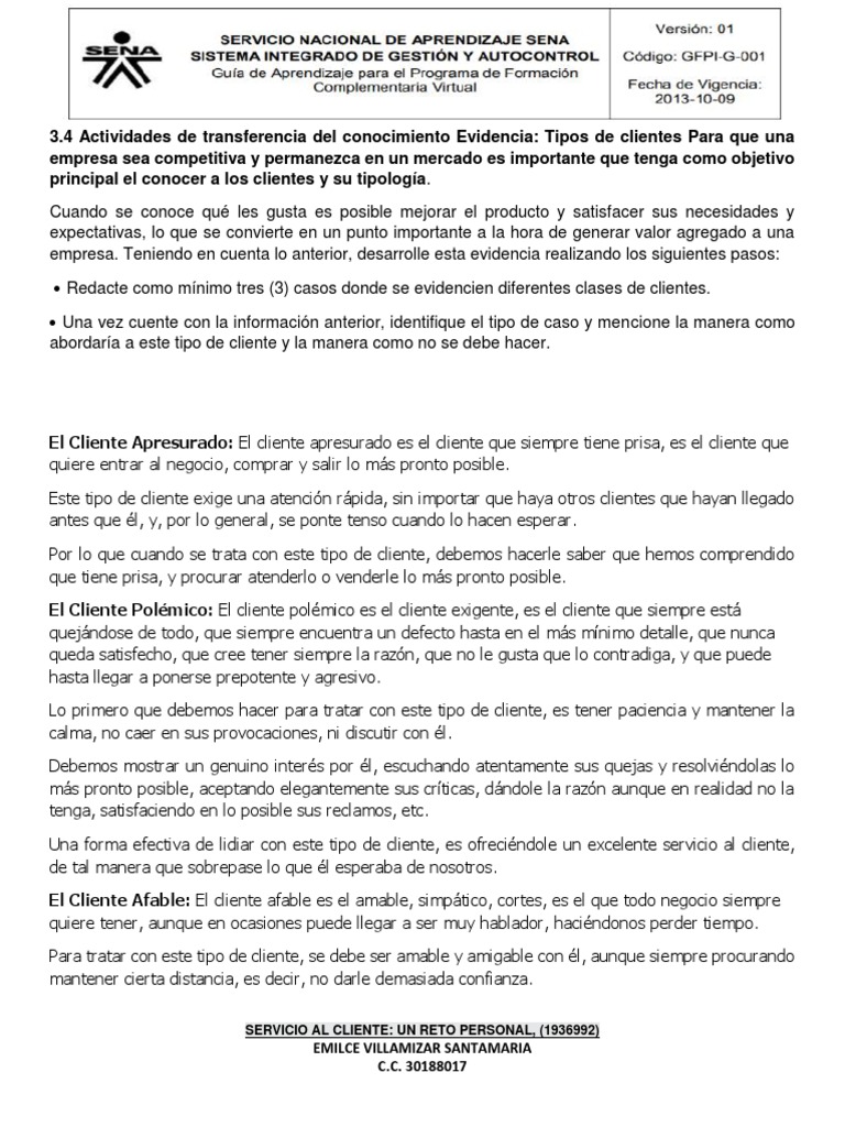 Actividad 1. Evidencias Tipos de Clientes | PDF | Cliente | Negocios ...