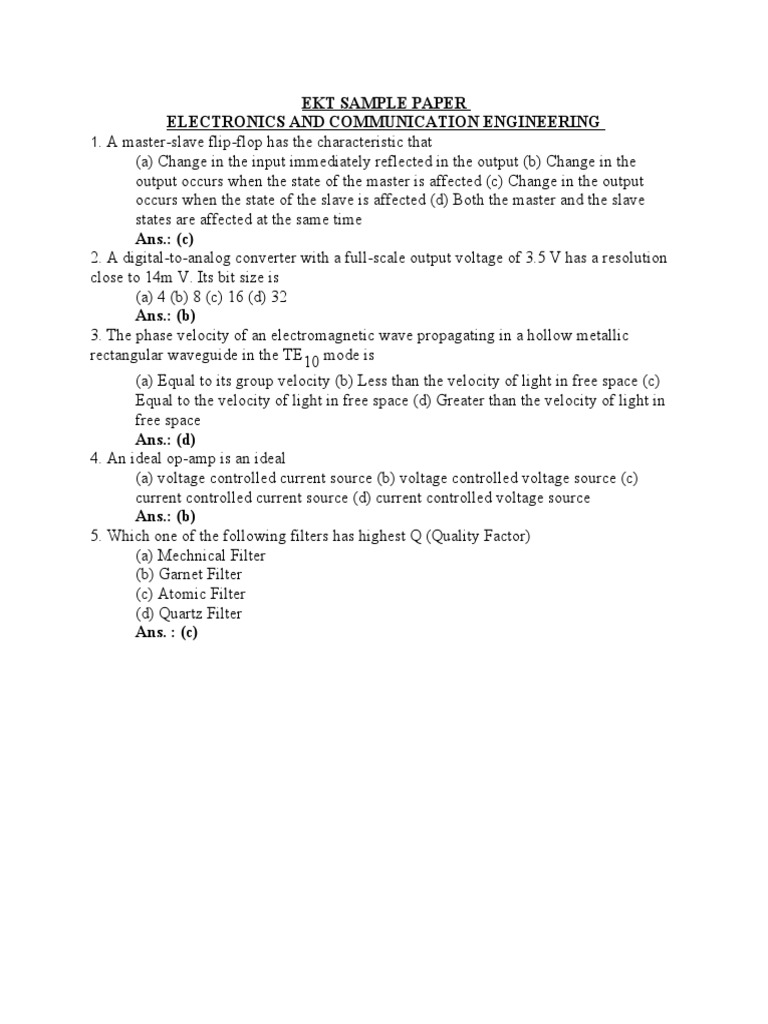 Ekt Sample Paper | PDF | Amplifier | Modulation