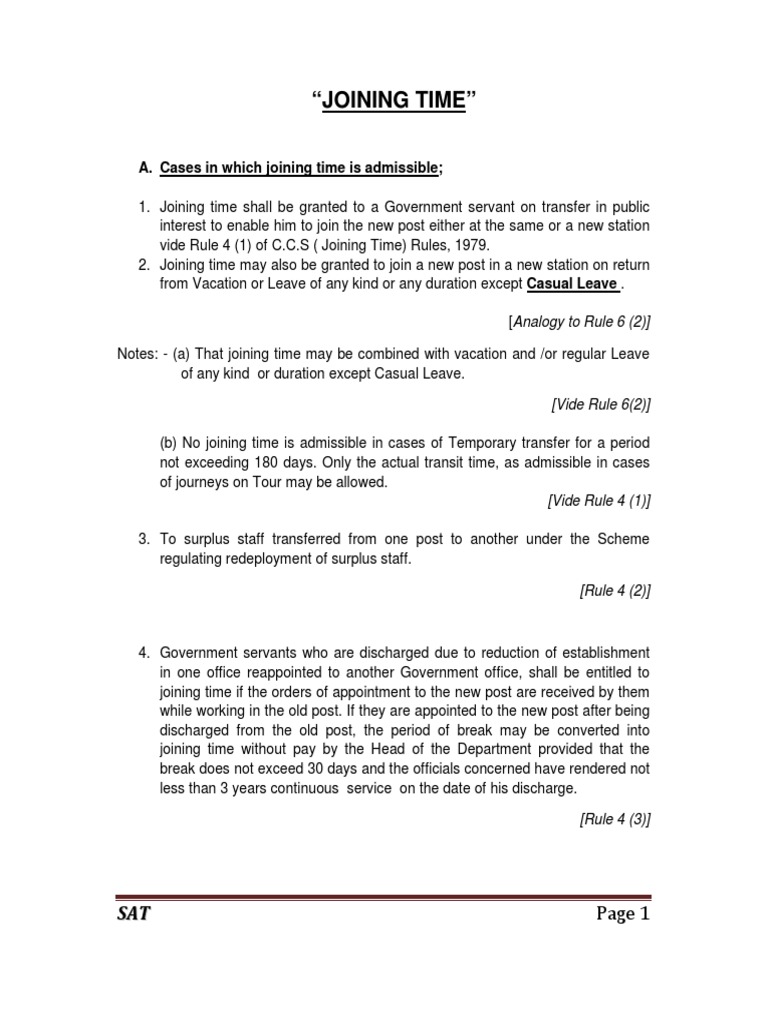"Joining Time": A. Cases in Which Joining Time Is Admissible | PDF ...