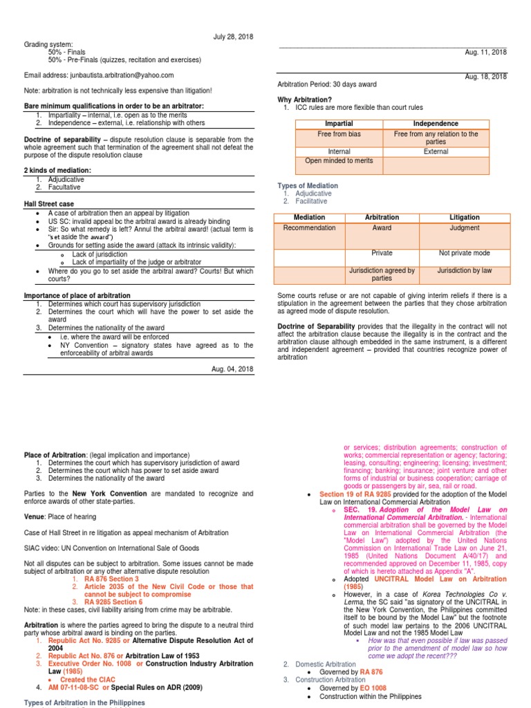 ADR Notes | Download Free PDF | Arbitration | Alternative Dispute ...