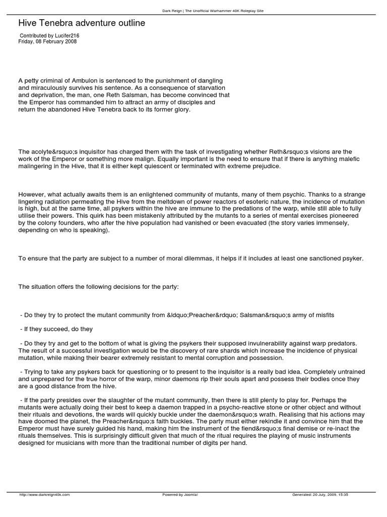 Dark Heresy - Hive Tenebra | PDF
