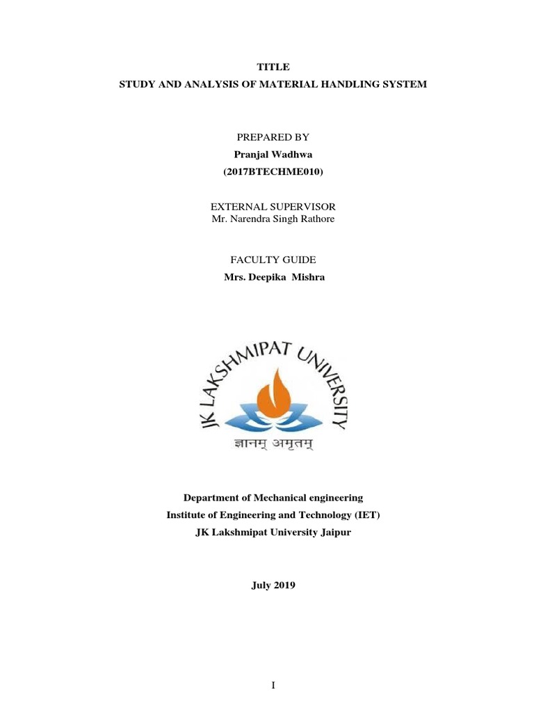 Title Study and Analysis of Material Handling System: Prepared by | PDF ...
