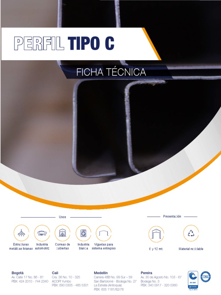 Peso y Especificaciones de Perfiles C | PDF | Acero | Ingeniería