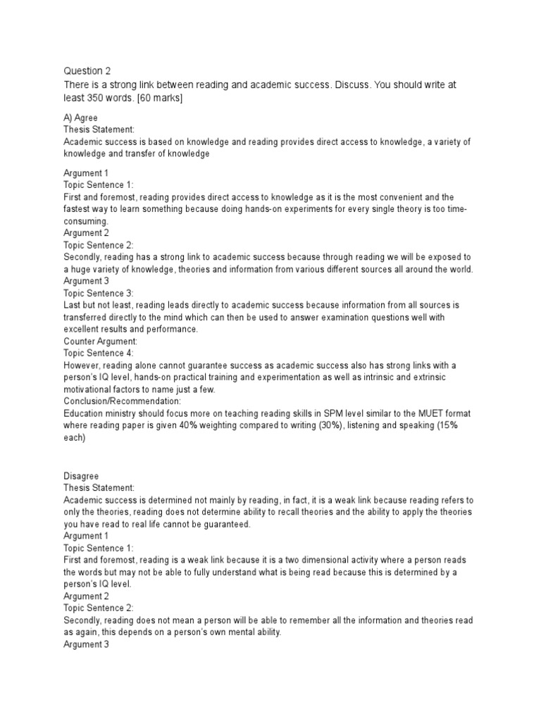 There Is A Strong Link Between Reading and Academic Success. Discuss ...