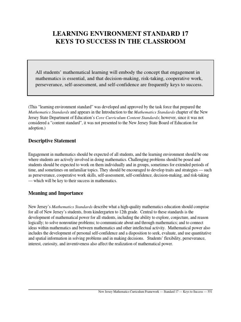 Learning Environment Standard 17 Keys To Success in The Classroom | PDF ...