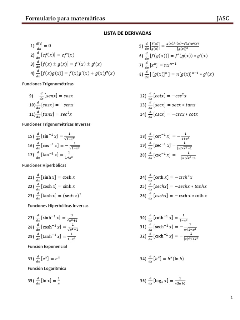 Formulario Matem PDF | PDF | Integral | Funciones y mapeos