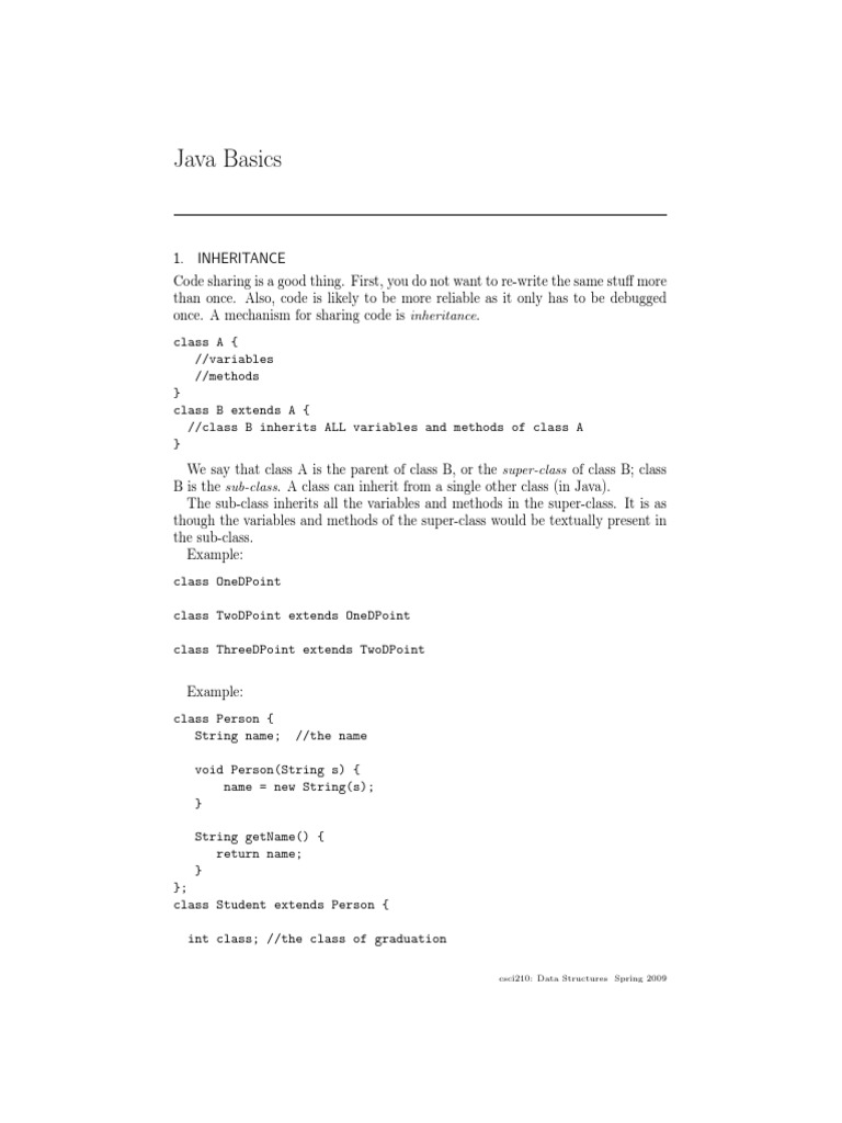 Java Basics Csci210 Data Structures Spring 2009 Download Free Pdf Class Computer