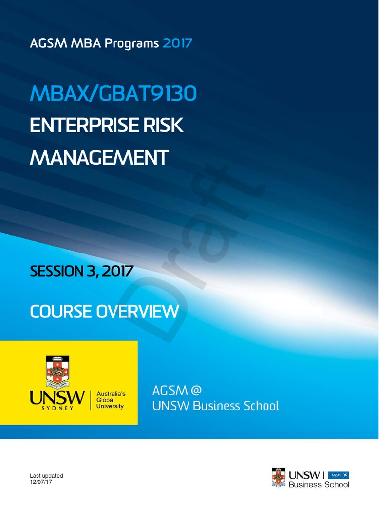MBAXGBAT9130 Enterprise Risk Management Overview Session 3 2017 | PDF