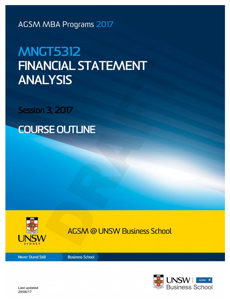 MNGT5312 Financial Statement Analysis Course Outline Session 3 2017 ...