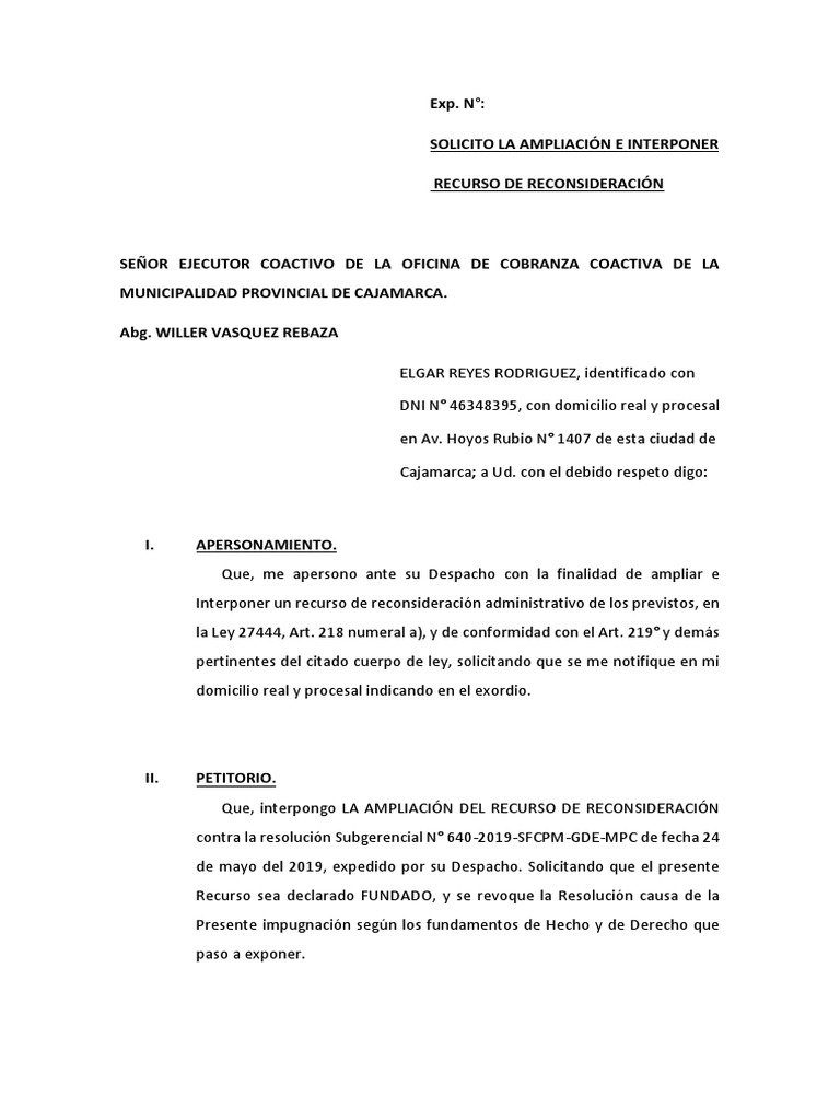 Recurso de Reconsideracion | PDF | Gobierno
