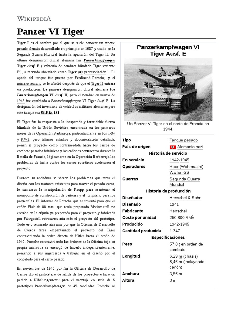Panzer VI Tiger Wiki | PDF | Tigre i | Tanques