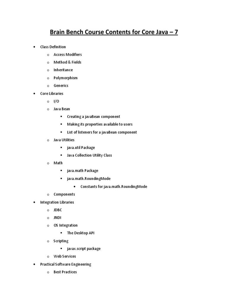 Brain Bench Course Contents For Core Java - 7 | PDF | Java (Programming ...