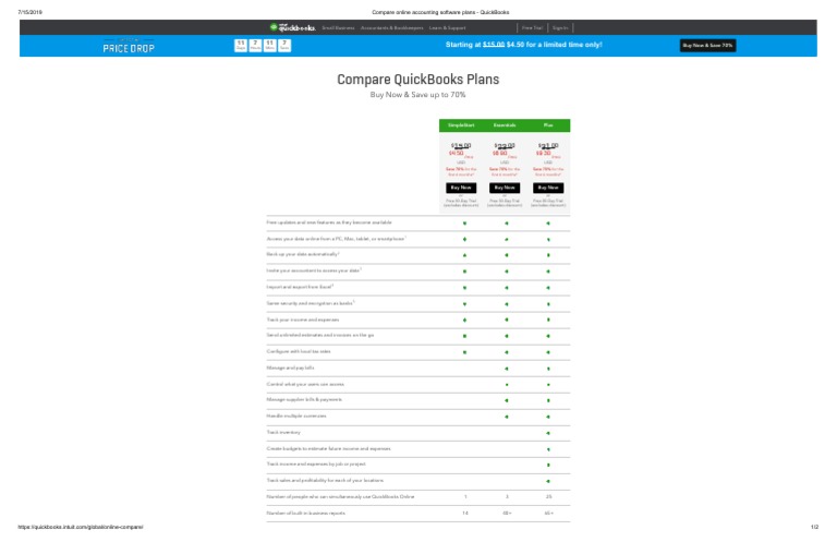 Compare Quickbooks Plans: Buy Now & Save Up To 70% | PDF | Quick Books ...