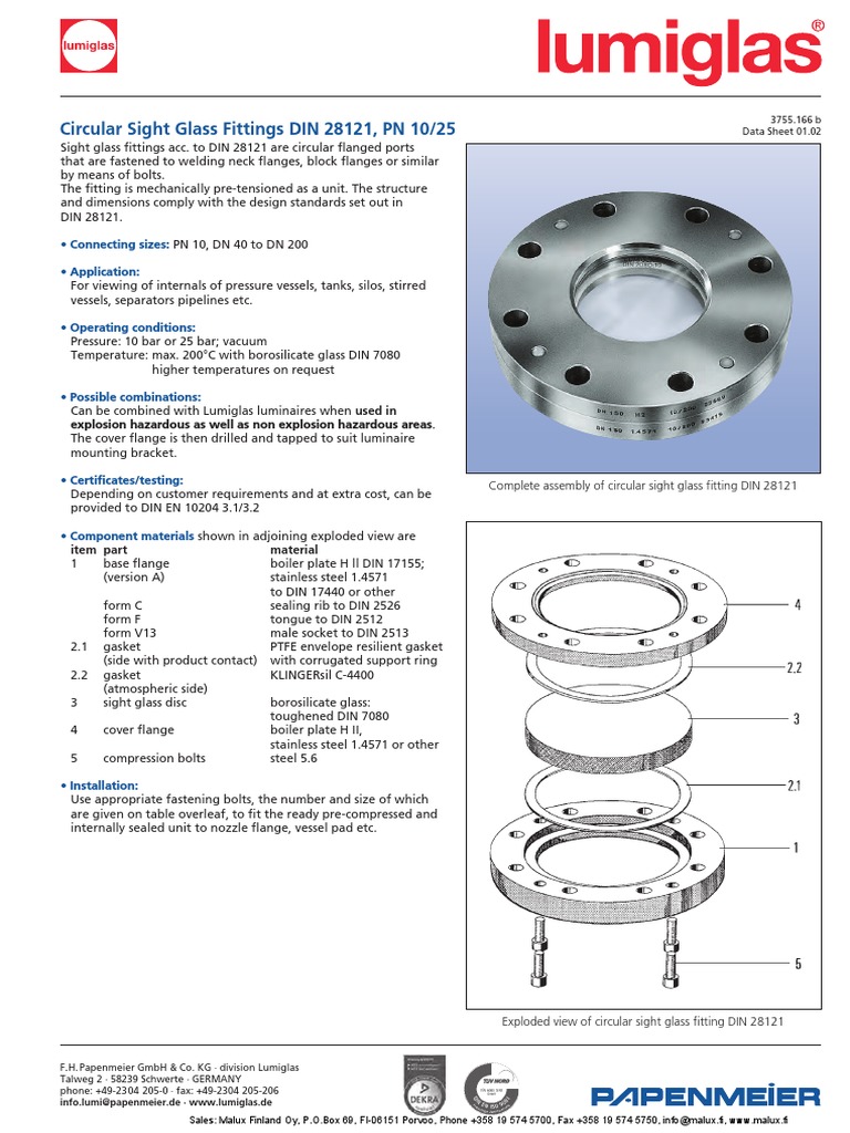 Circular Sight Glass DIN 28121 Overview | PDF | Equipment ...