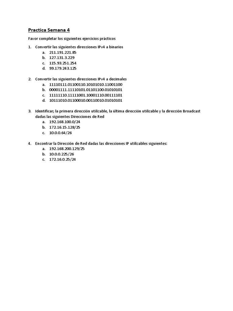 Ejercicios de Conversión y Subneteo IPv4 | PDF