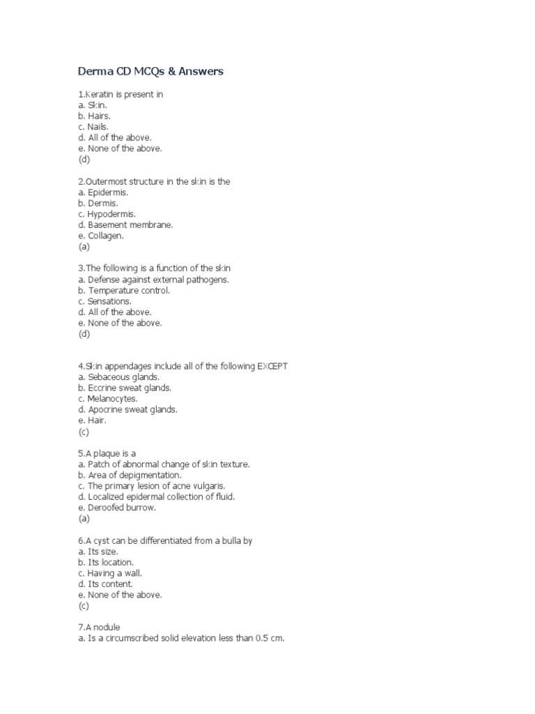 Derma CD Mcqs | PDF | Herpes Simplex | Dermatitis