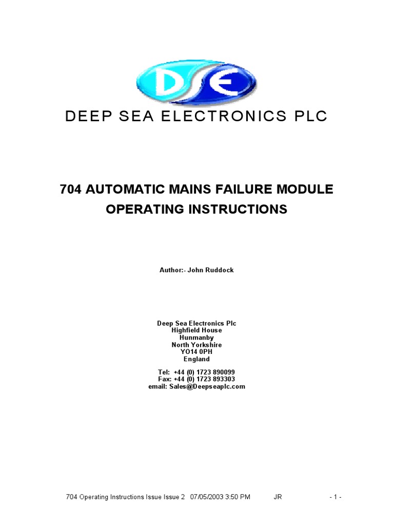 Operating Instructions for the 704 Automatic Mains Failure Module: A ...