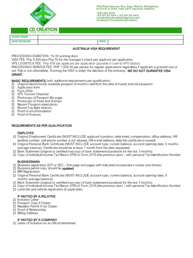 PHP 659 Per Applicant Per Application (Payable in Cash To VFS Global ...