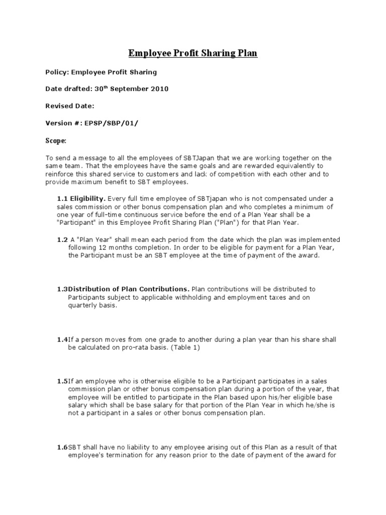 Employee Profit Sharing Plan: Scope | PDF | Employment | Salary