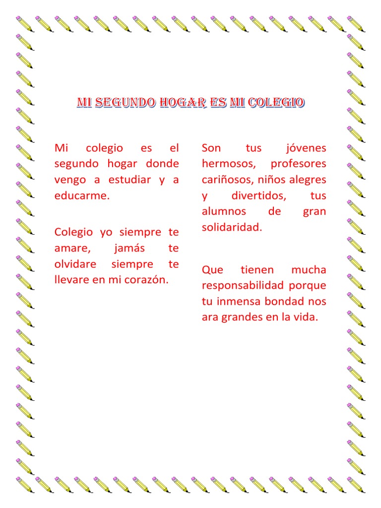 Mi Segundo Hogar Es Mi Colegio | PDF