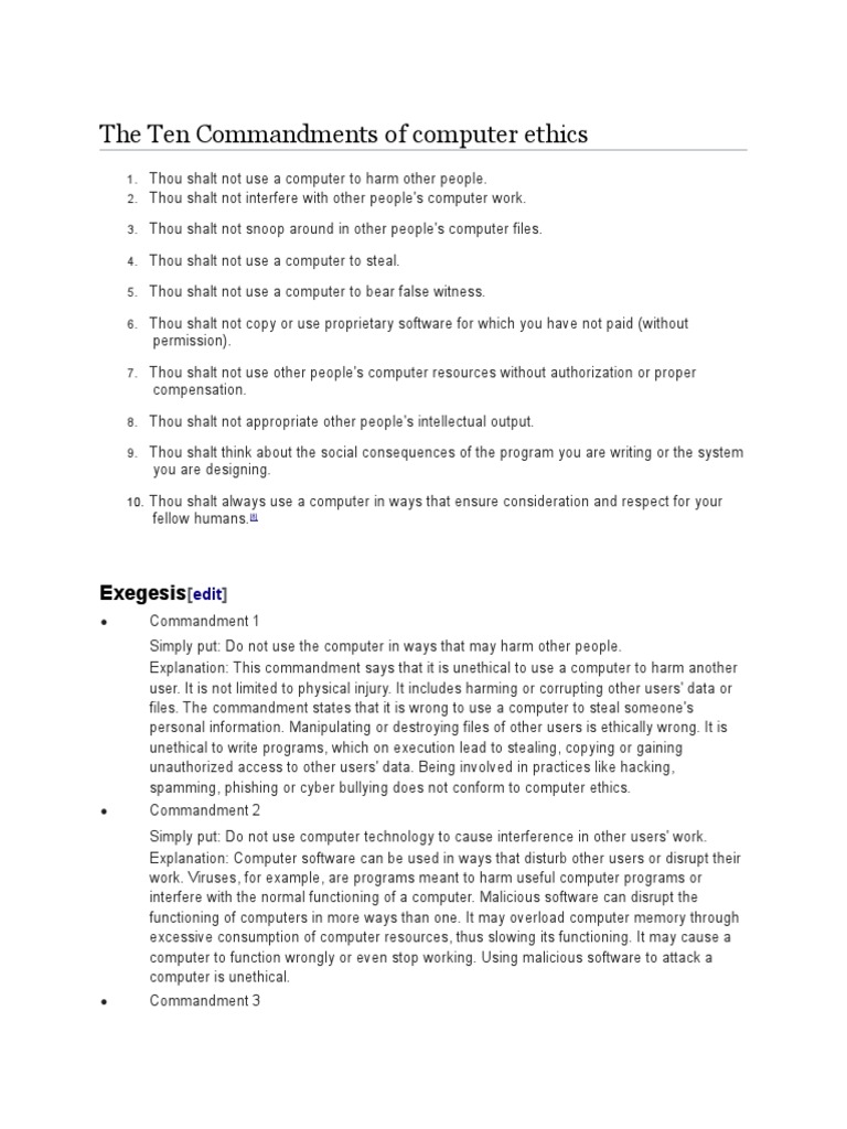 The Ten Commandments of Computer Ethics | PDF | Copyright | Software